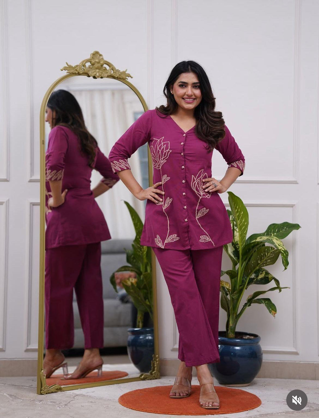 Magenta Embroidered Tunic & Pants Set – Women’s Ethnic Wear – Shopeezone