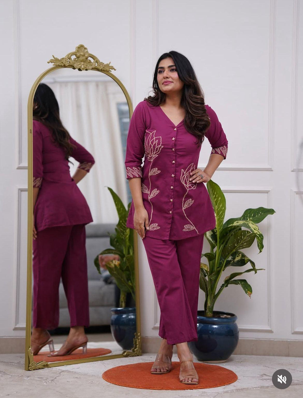 Magenta Embroidered Tunic & Pants Set – Women’s Ethnic Wear – Shopeezone
